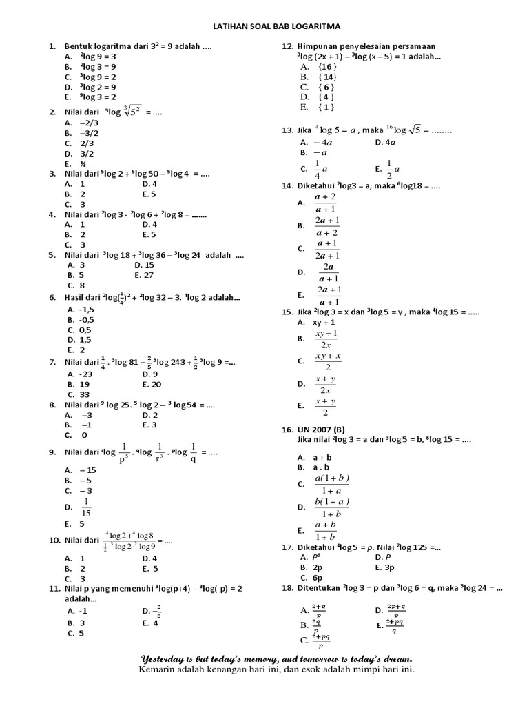 Lat Soal Logaritma Kls X | PDF