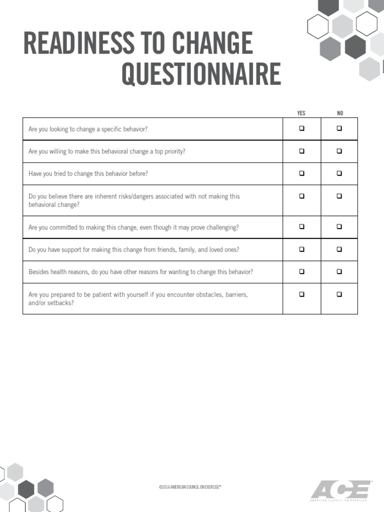 Readiness To Change Questionnaire: Yes No | PDF