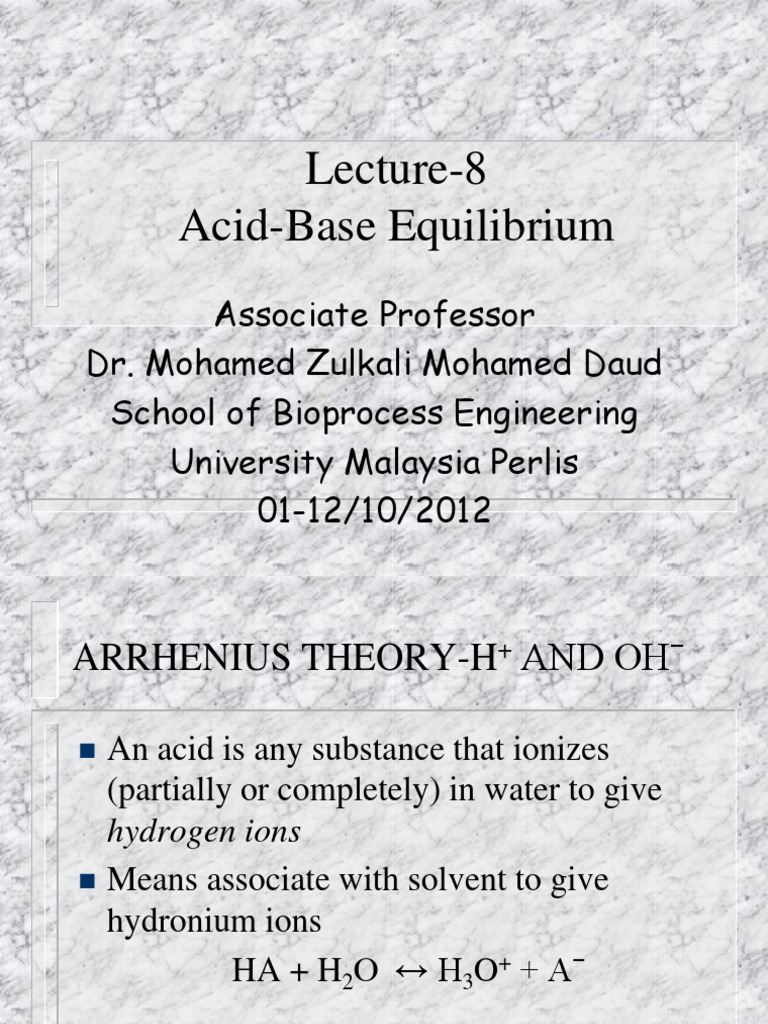 Acid-Base Equilibrium Theories Explained | PDF | Acid | Dissociation ...