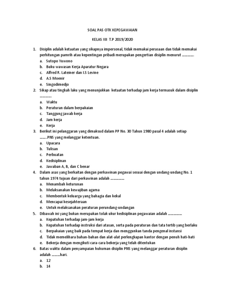 Soal Pas Otk Kepegawaian Xii | PDF | Karier & Perkembangan | Pengelolaan Keuangan & Uang