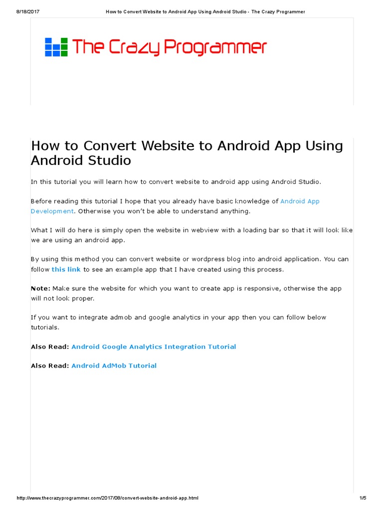 Convert Web Into App | PDF | Android (Operating System) | Mobile App