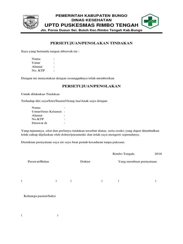Surat Persetujuan Penolakan Tindakan Medis | PDF