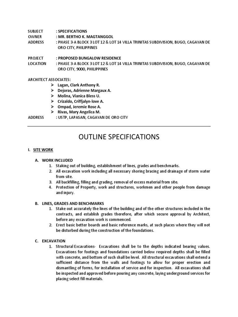 Part1 Outline Specifications | PDF | Concrete | Plumbing