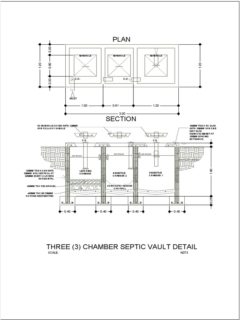 Three (3) Chamber Septic Vault Detail: C.O. C.O | Download Free PDF | Horticulture And Gardening ...