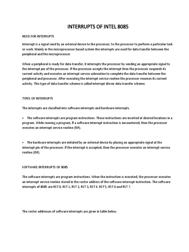Interrupts of Intel 8085 PDF | PDF | Central Processing Unit | Subroutine