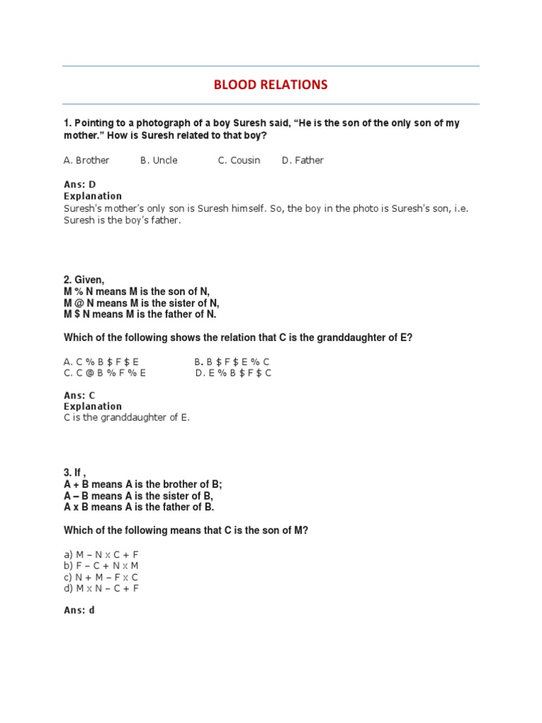 Aptitude - Blood Relations - QSpiders | PDF | Kinship And Descent ...