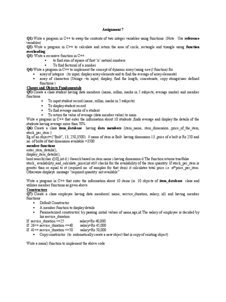 Assignment 7 Pdf Constructor Object Oriented Programming Programming 8325