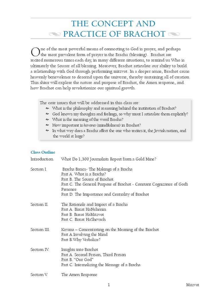 The Concept and Practice of Brachot: Class Outline | PDF | Mitzvah ...