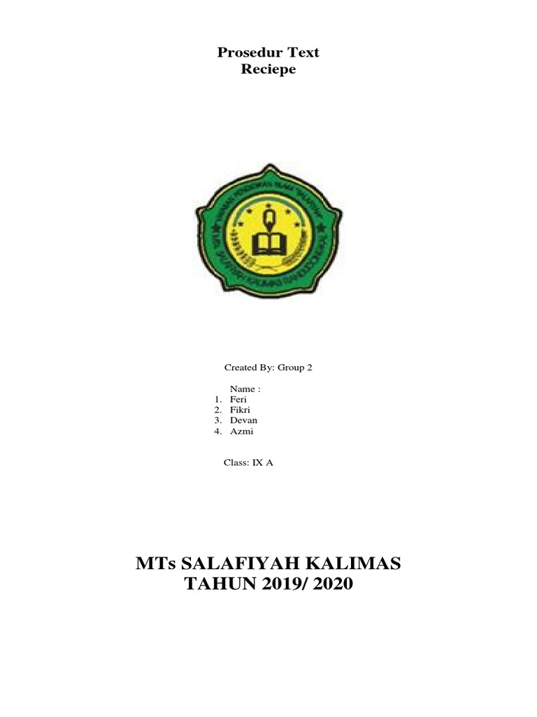 Mts Salafiyah Kalimas TAHUN 2019/ 2020: Prosedur Text Reciepe | PDF ...