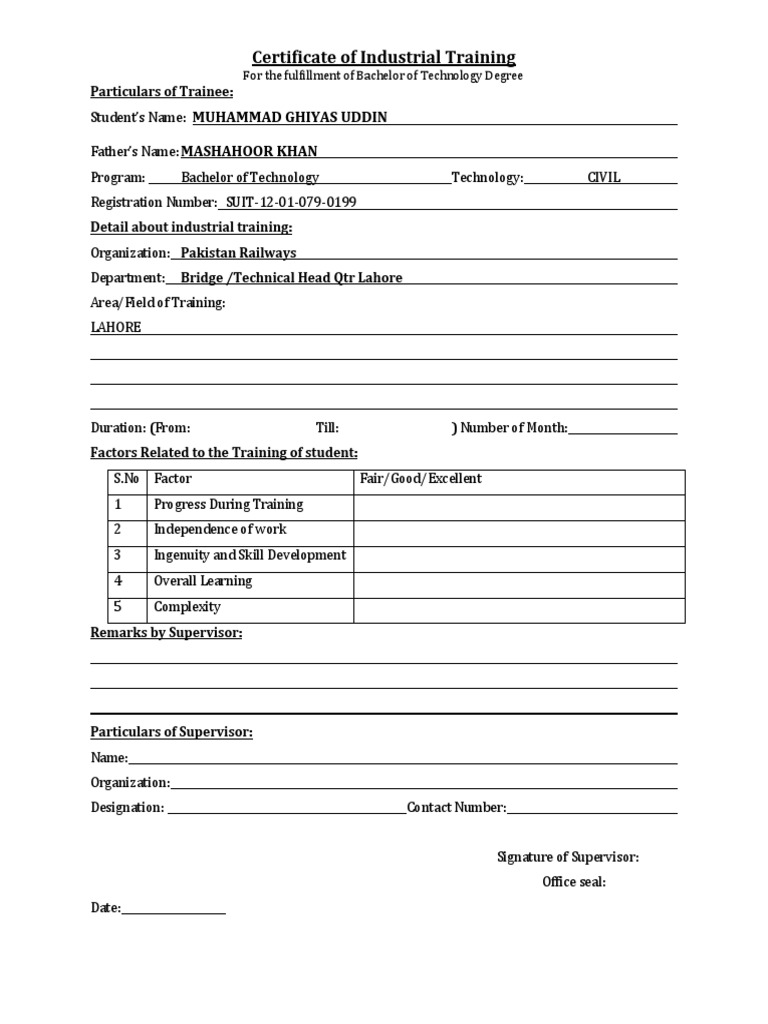 Certificate of Industrial Training | PDF | Track Gauge | Track (Rail ...