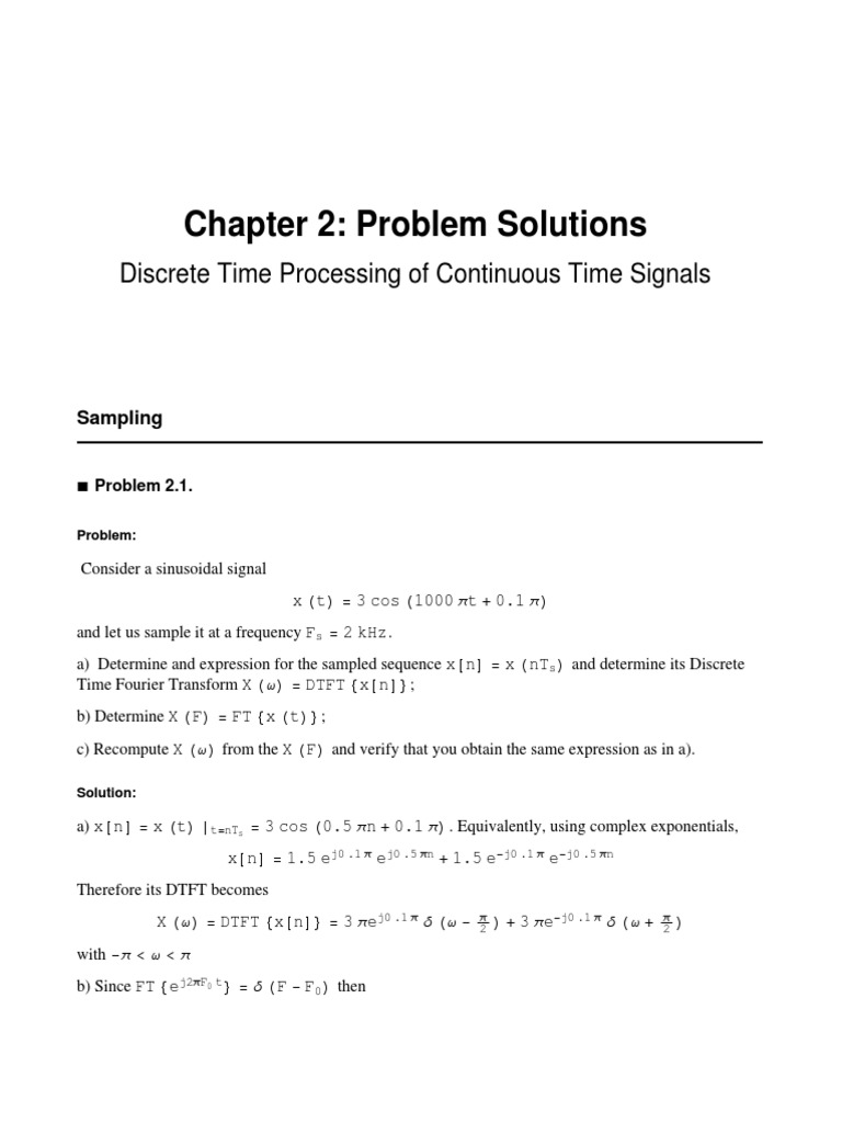 Chapter 2: Problem Solutions: Discrete Time Processing of Continuous Time Signals | PDF | Low ...