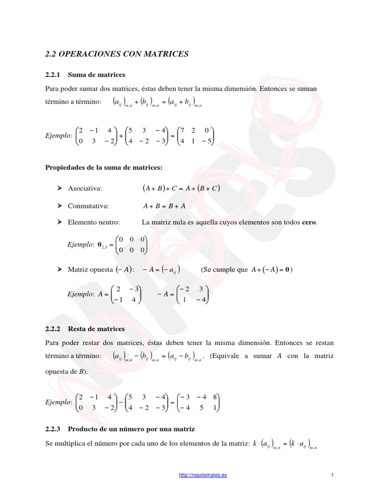 Operaciones Con Matrices | PDF | Matriz (Matemáticas) | Análisis funcional