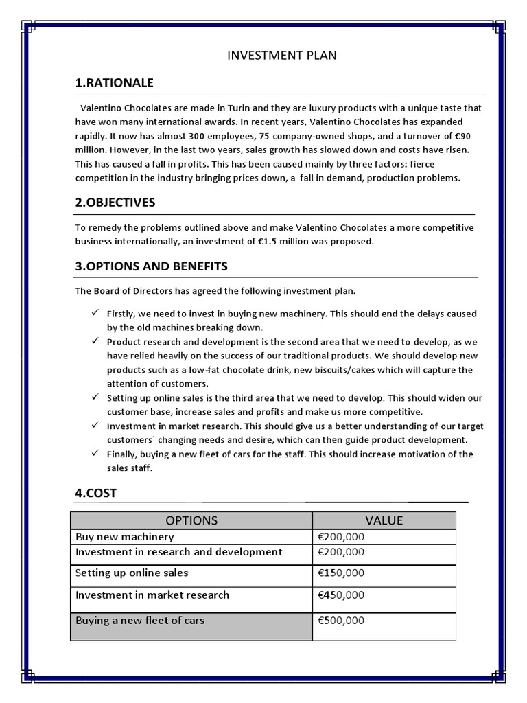 1.rationale: Investment Plan | PDF | Sales | Research And Development
