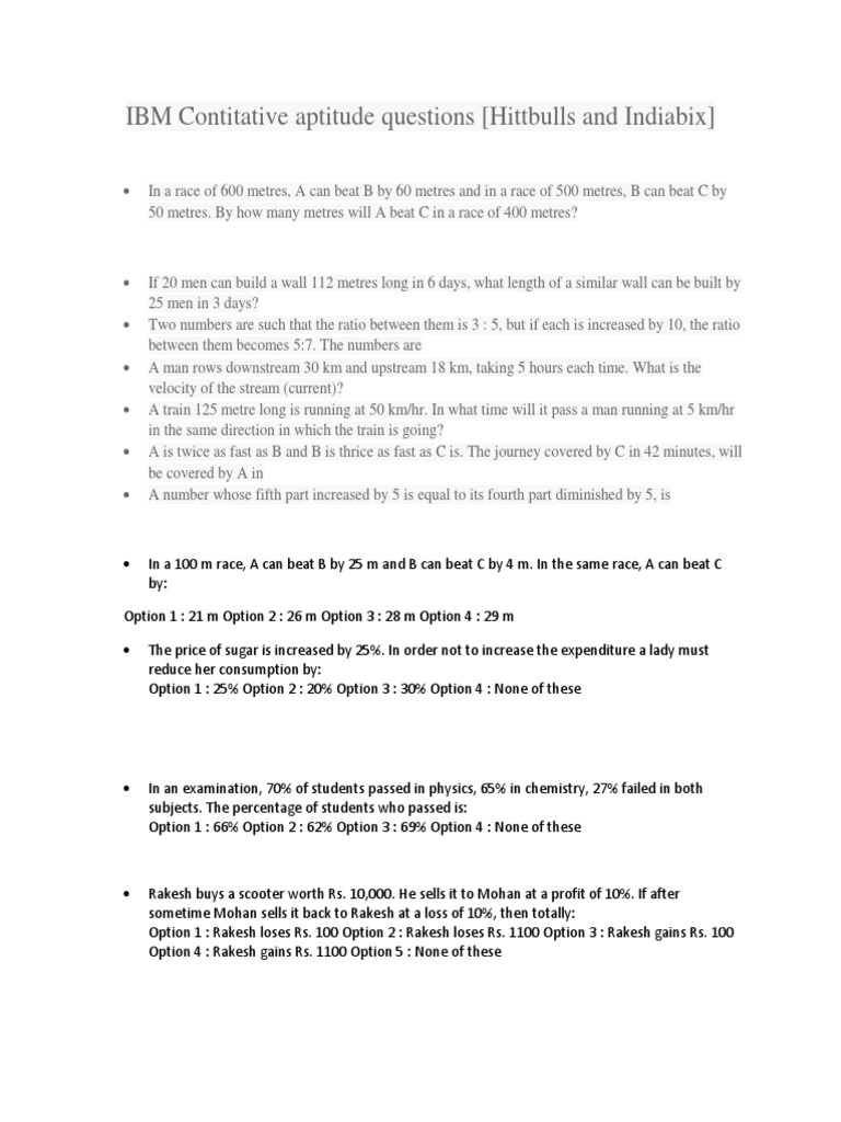 Analysis of Quantitative Aptitude Questions from IBM Contitative and ...
