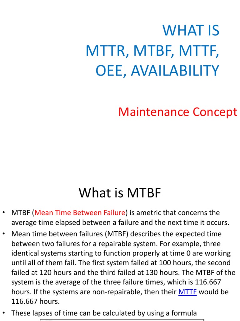 MTTR, MTBF,MTTF,OEE | Reliability Engineering | Systems Theory | Free 30-day Trial | Scribd