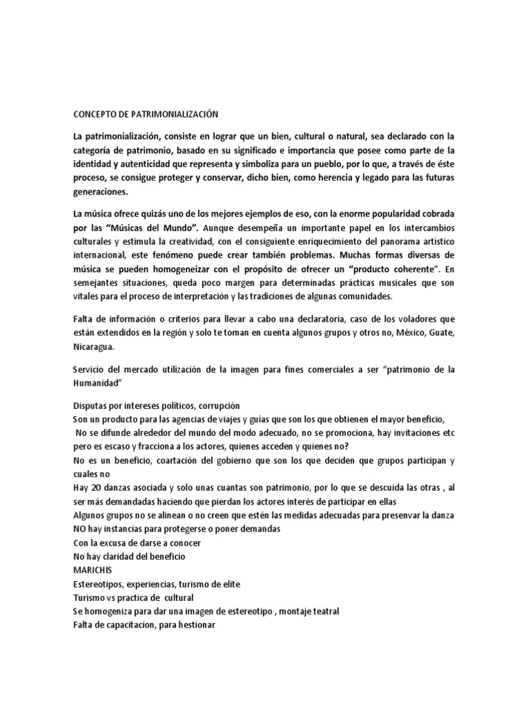 Concepto de Patrimonialización | PDF | Turismo | Bienes (Ley)