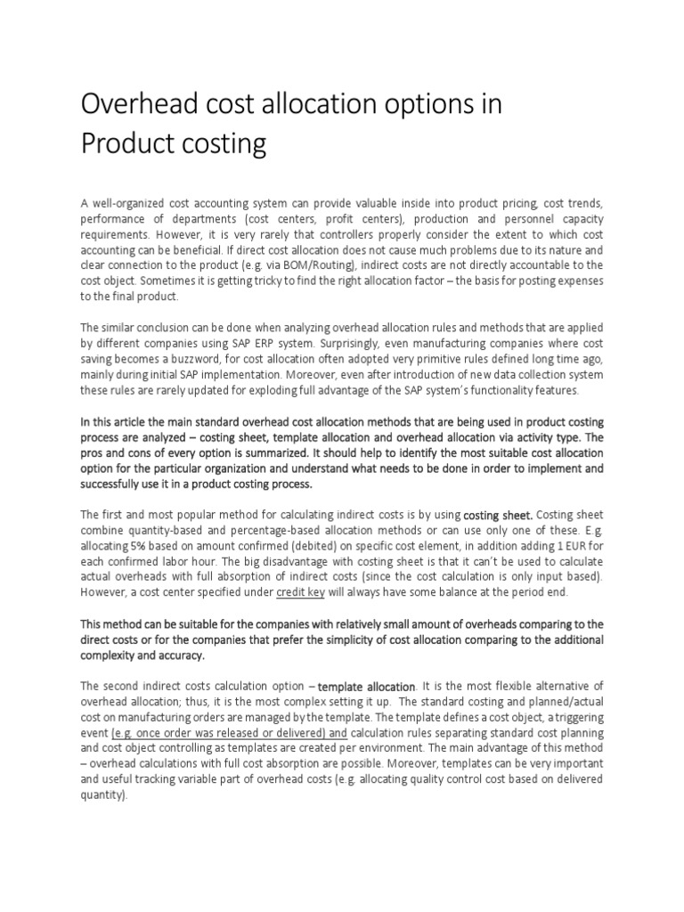 Overhead Cost Allocation Methods in SAP | PDF | Cost Accounting | Cost