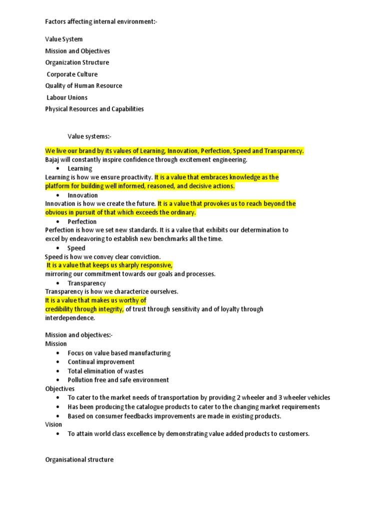 Factors Affecting Internal Environment | PDF | Innovation | Trade Union