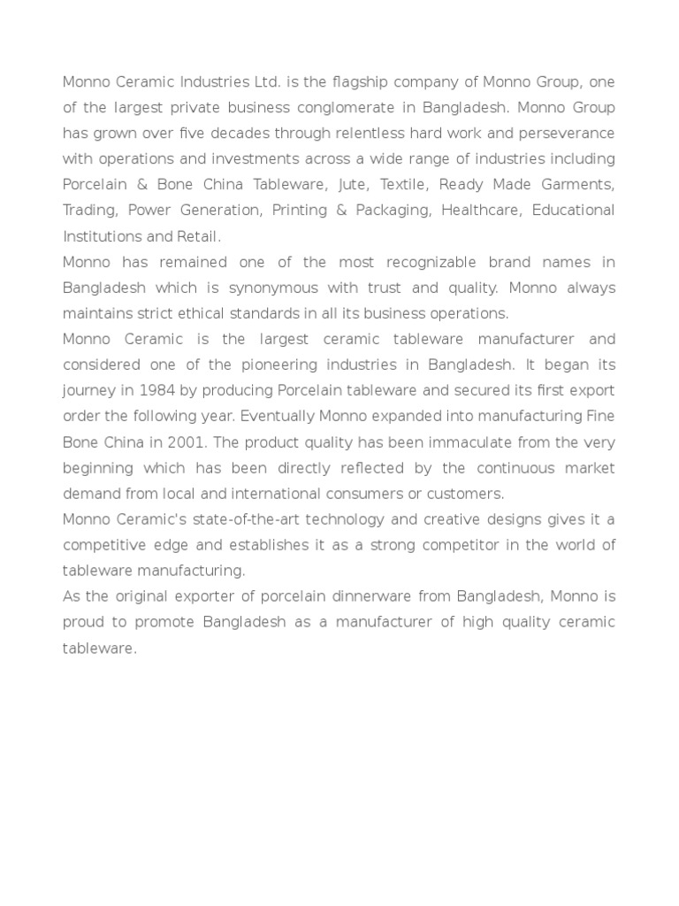 Monno Ceramics Company Profile | PDF