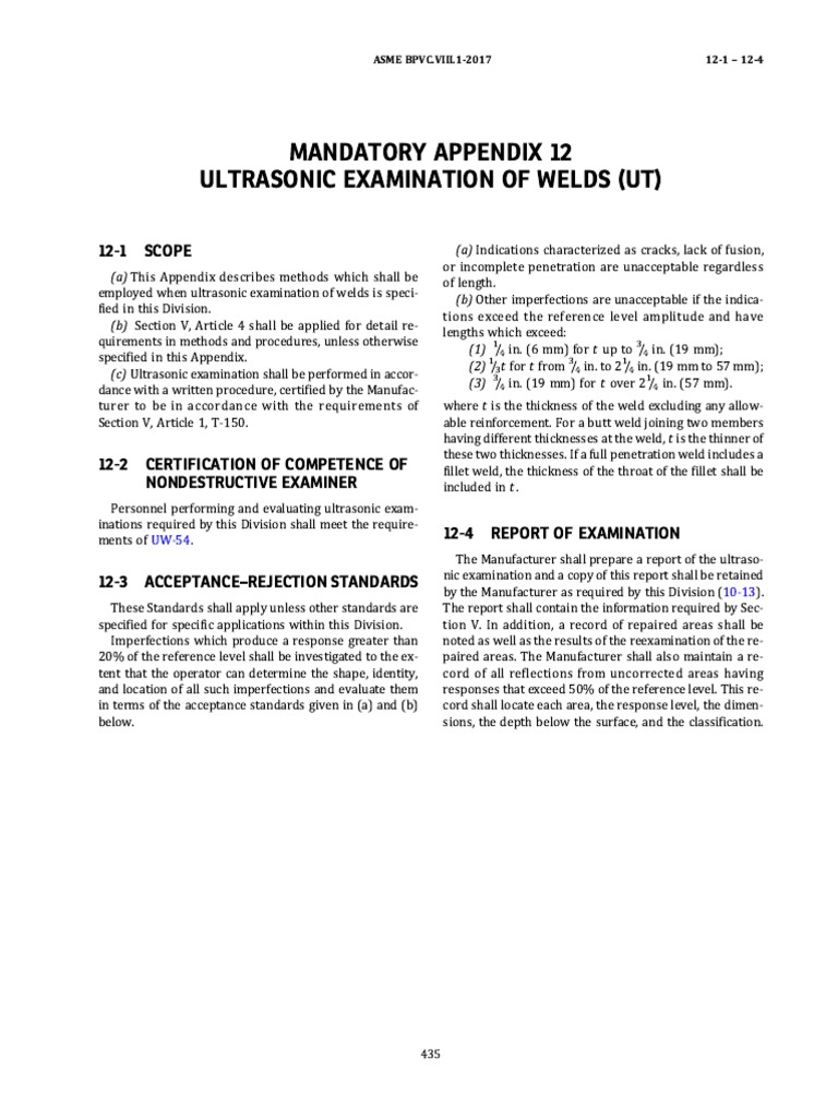 ASME Section VIII Appendix 12 UT Standards | PDF | Nondestructive ...