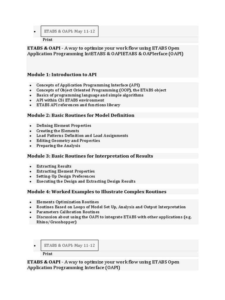 Etabs And Oapi Pdf Object Oriented Programming Mathematical Optimization