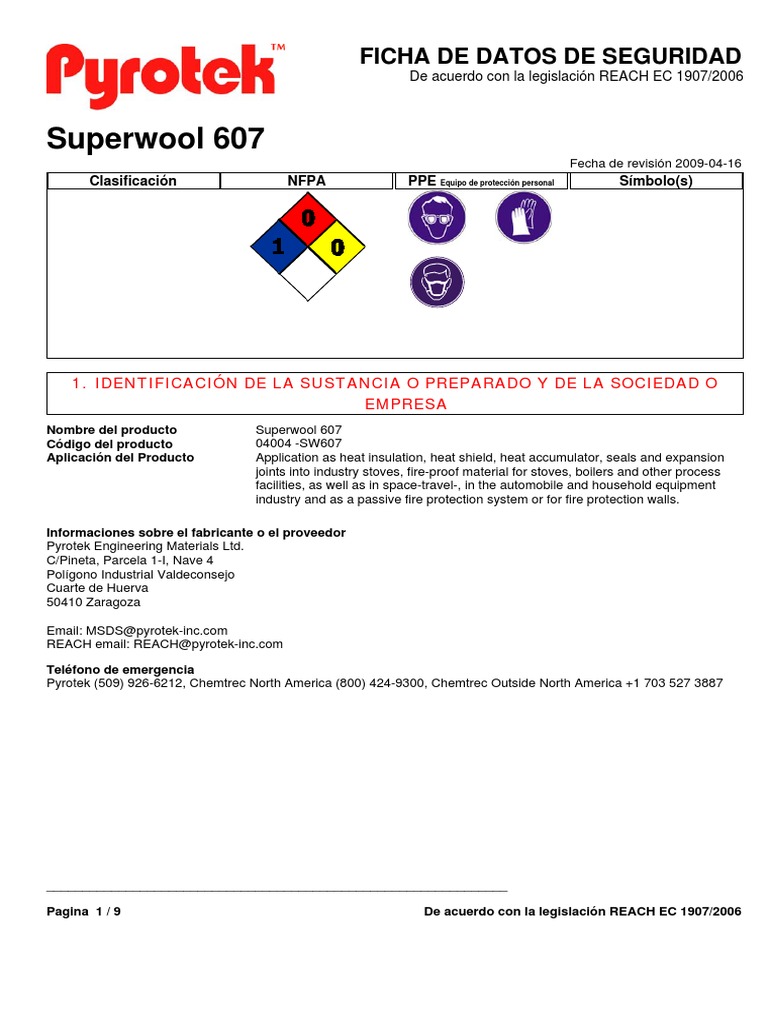 B-17 Superwool 607 (Pyrotek) | PDF | Residuos | Toxicidad