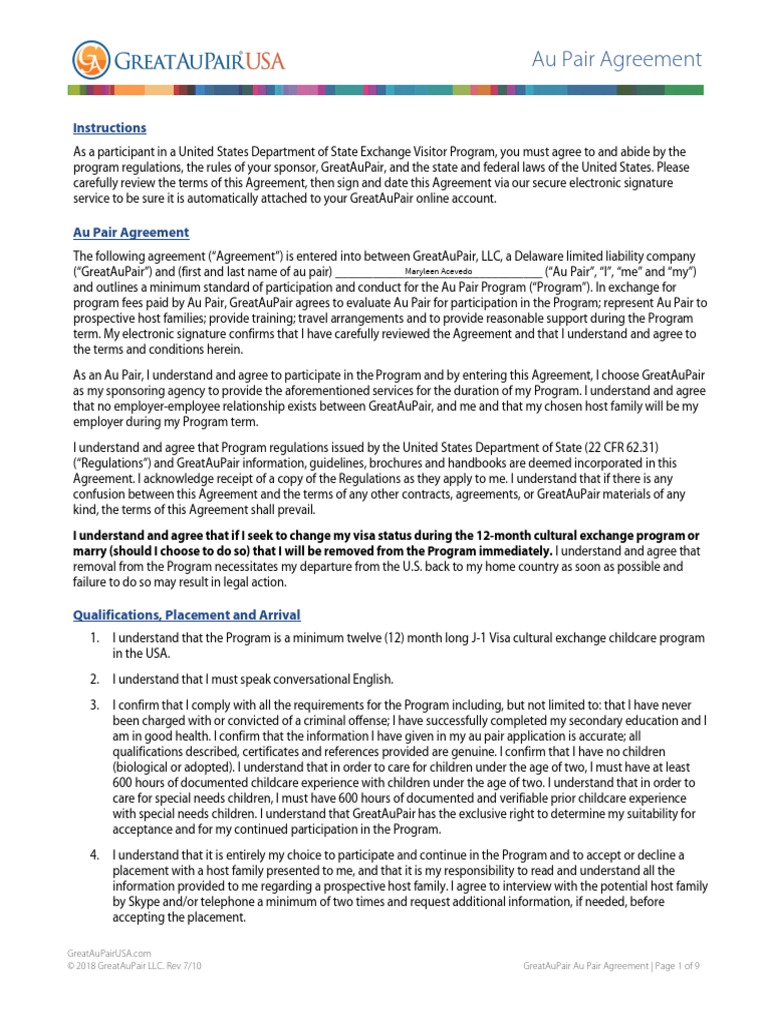 Au Pair Agreement - Encrypted | PDF | Arbitration | Liability Insurance