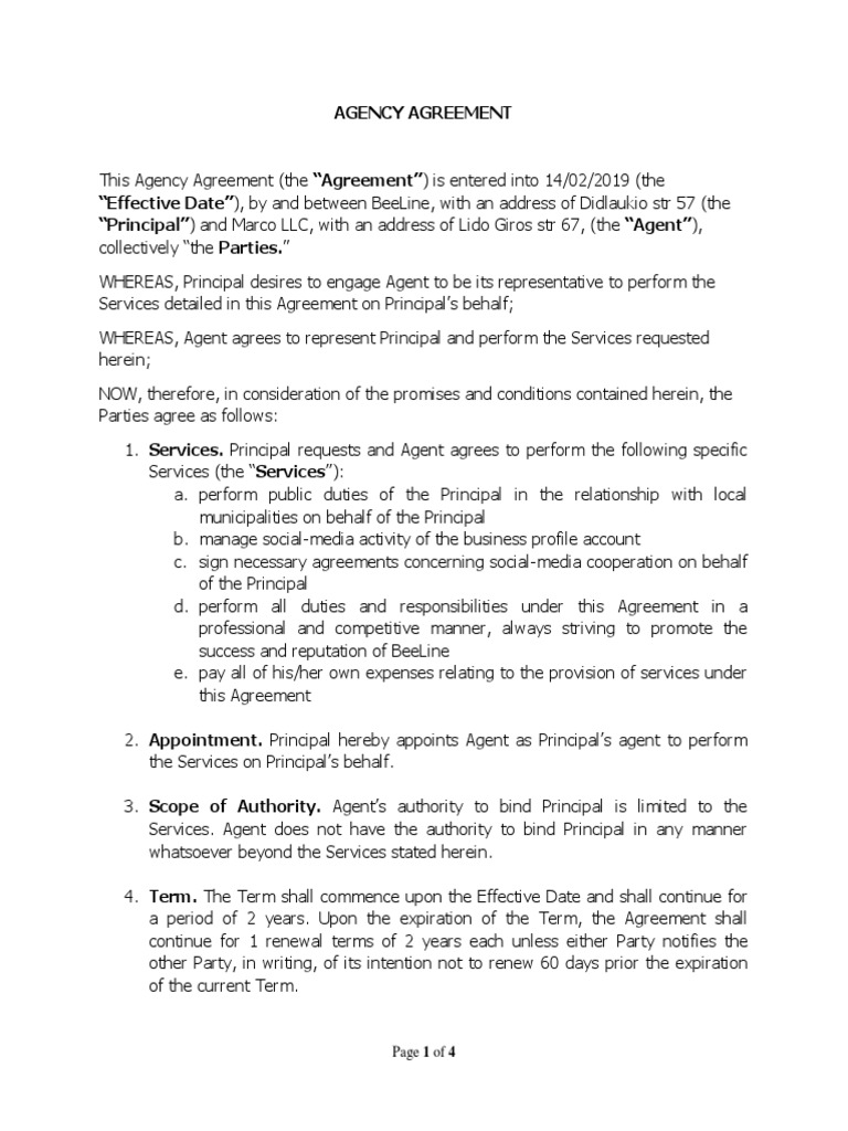 Agency Agreement | PDF | Indemnity | Law Of Agency