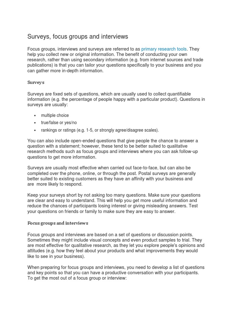 Interview, Surveys and Focus Groups | PDF | Focus Group | Survey Methodology