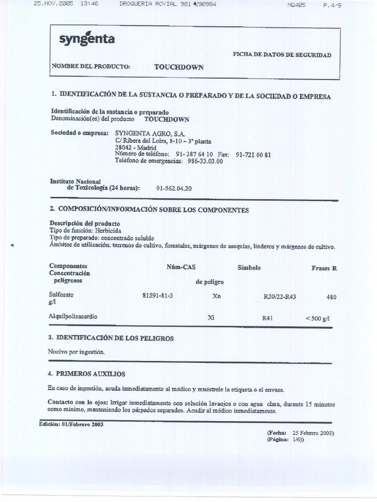 A-20 Touchdown (Herbicida) (Syngenta) | PDF
