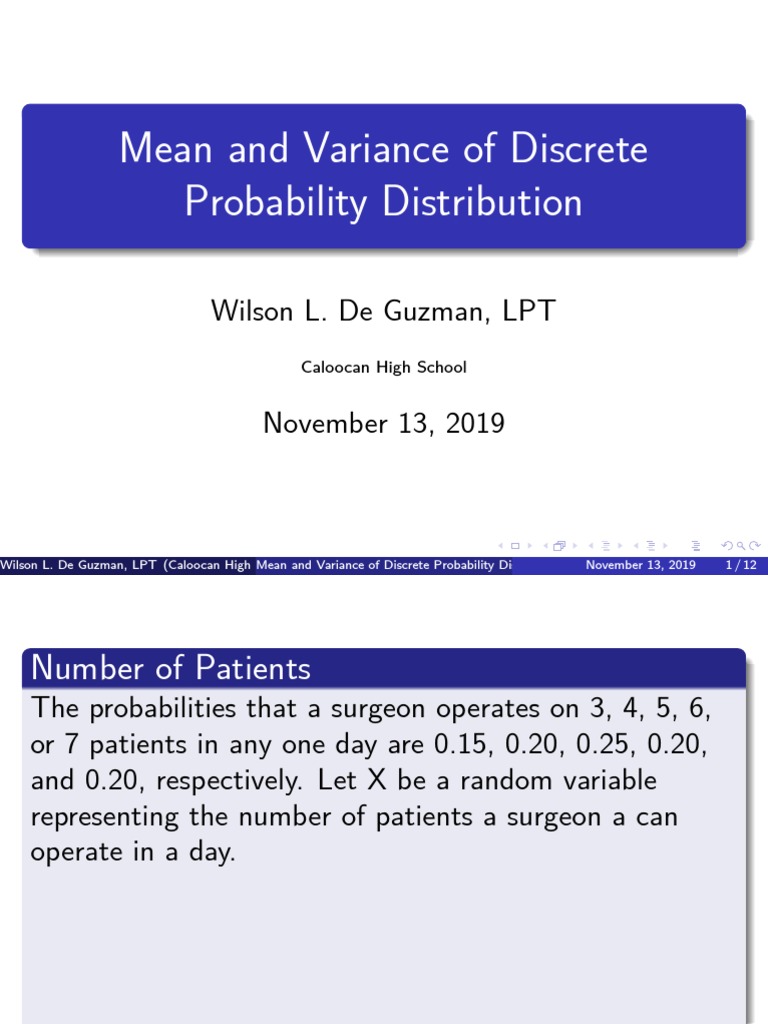 Calculating the Mean, Variance, and Standard Deviation of Discrete Probability Distributions ...