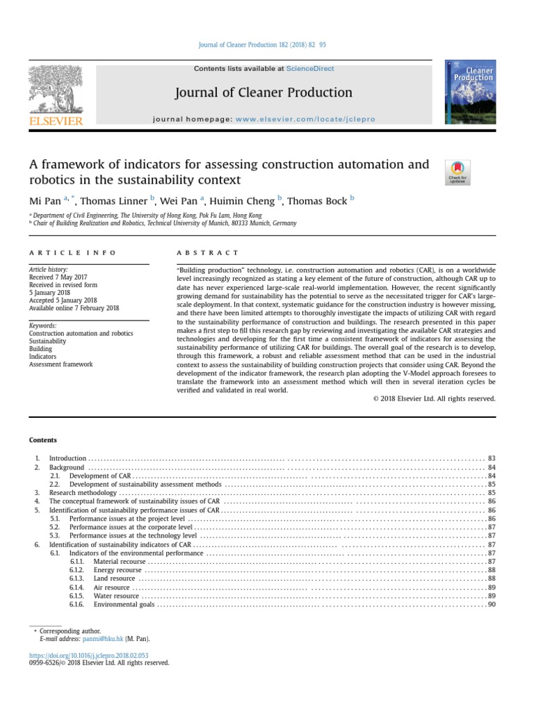Journal of Cleaner Production: Mi Pan, Thomas Linner, Wei Pan, Huimin ...