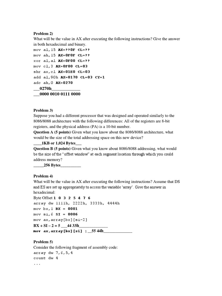 1 Sample -Answer | Assembly Language | Areas Of Computer Science