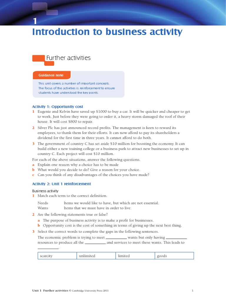 Intro To Business Activity 1 | PDF | Factors Of Production | Capital ...
