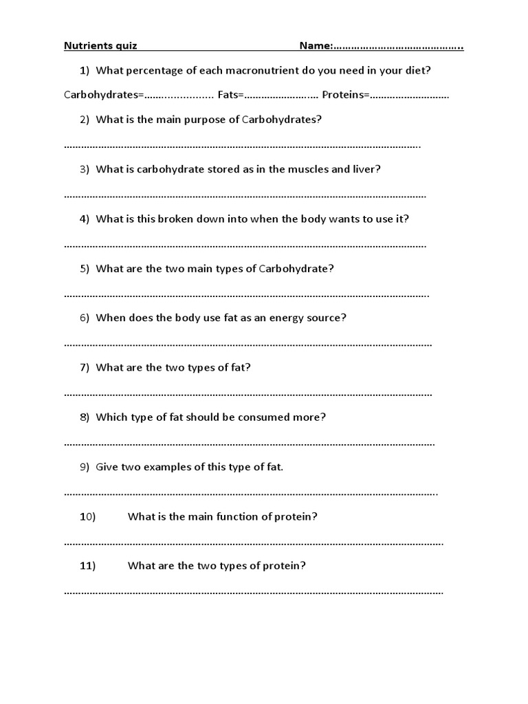 Nutrients Quiz Name: . | PDF
