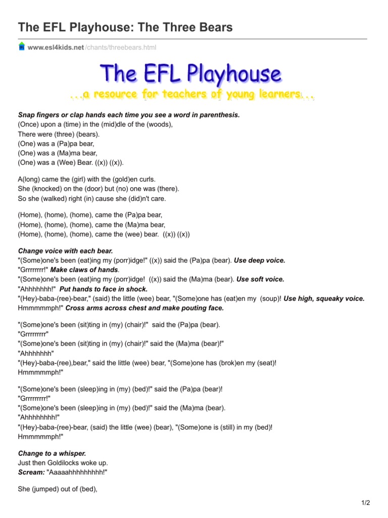 Three Bears EFL Chant Activity | PDF | Language Arts & Discipline