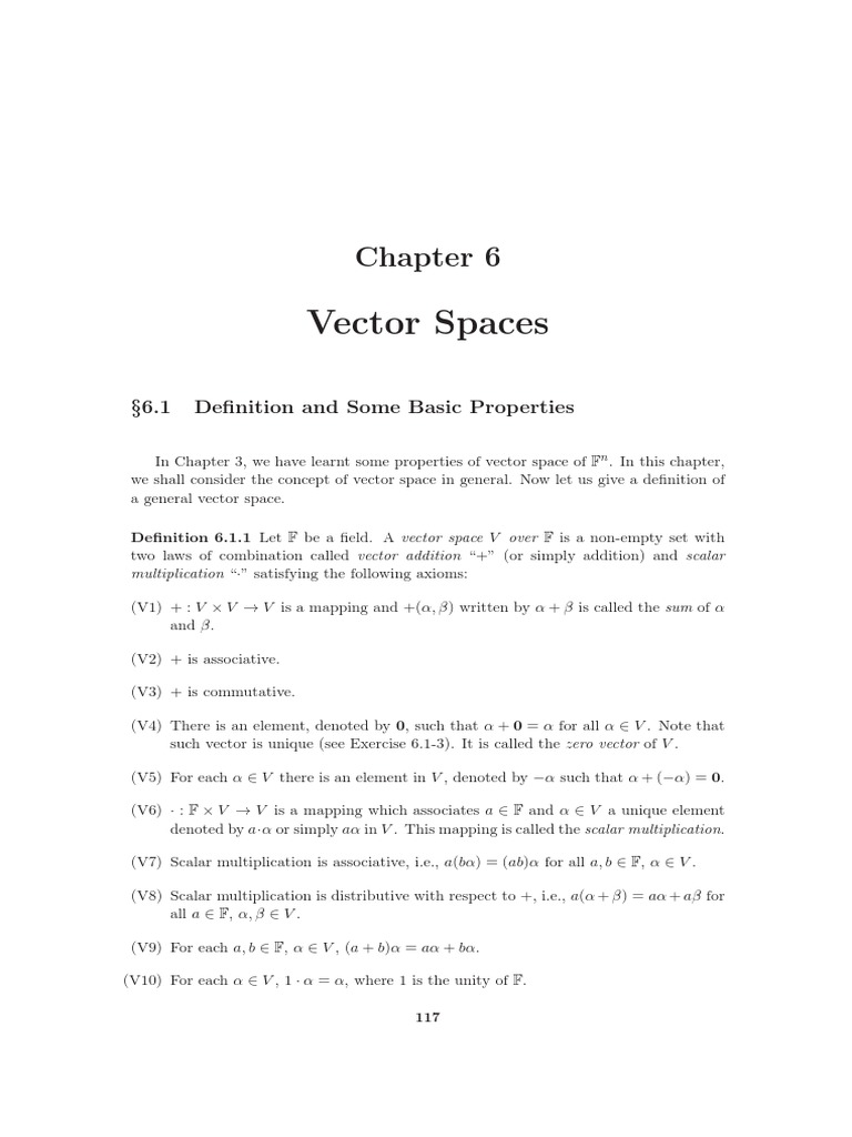 Vector Spaces: 6.1 Definition and Some Basic Properties | PDF | Basis (Linear Algebra) | Linear ...
