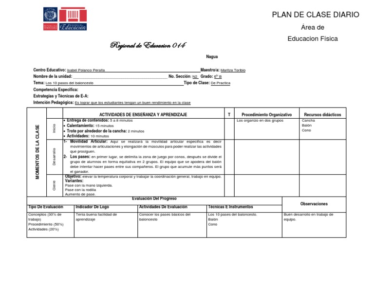 Plan de Clase Diario | PDF | Evaluación | Modificación de comportamiento