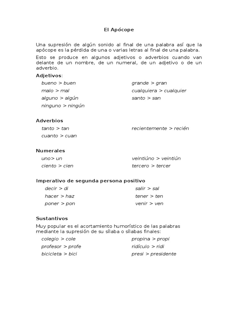 El Apocope | PDF | Adjetivo