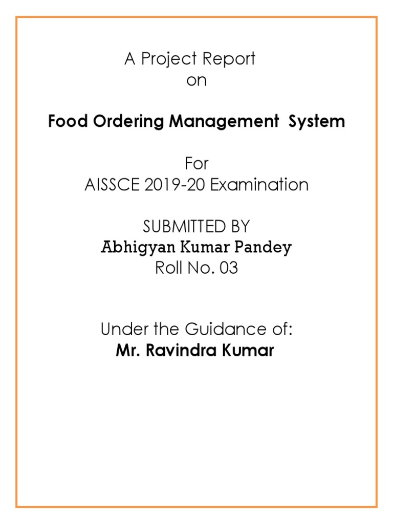 A Project Report On: Food Ordering Management System | PDF | Net Beans ...