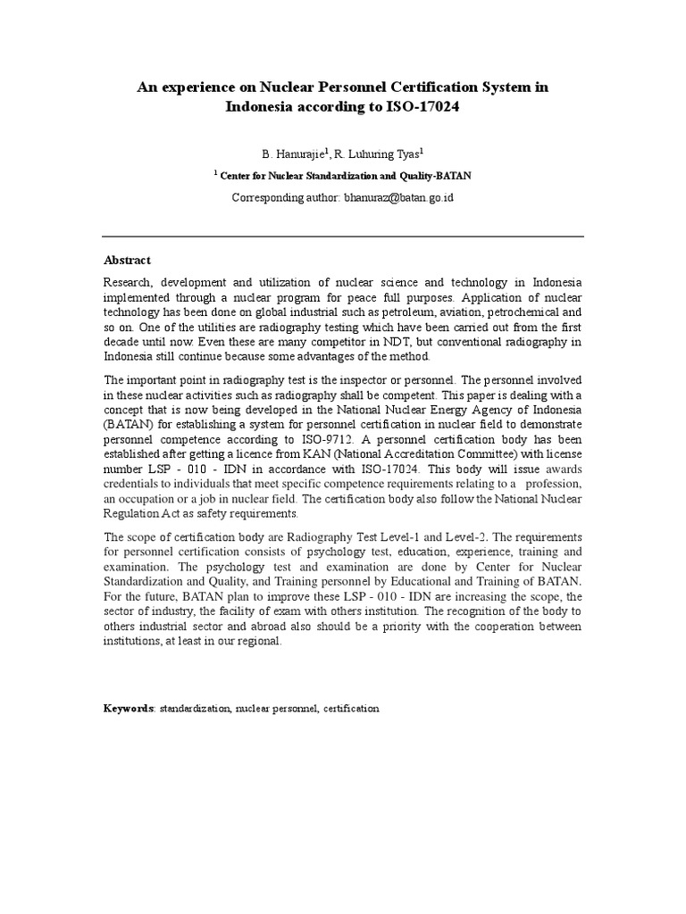 An Experience On Nuclear Personnel Certification | PDF