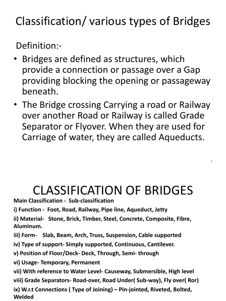 L-1-Classification & Various Types of Bridges | PDF | Truss | Bridge
