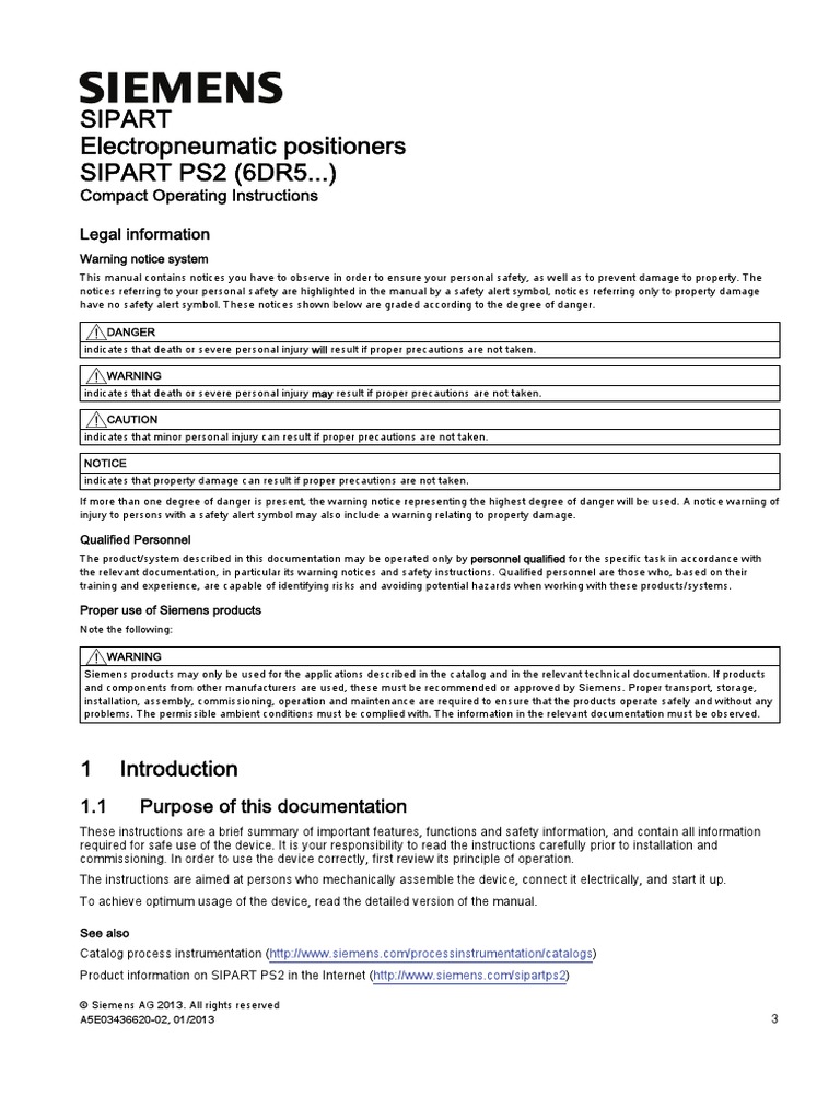 Sipart Electropneumatic Positioners SIPART PS2 (6DR5... ) : Compact ...
