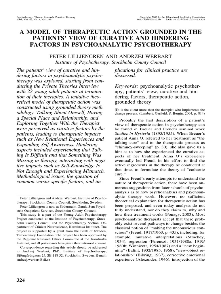 A Model of Therapeutic Action Grounded I PDF | PDF | Psychotherapy ...