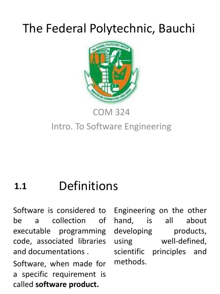 The Federal Polytechnic, Bauchi: COM 324 Intro. To Software Engineering | PDF | Class (Computer ...