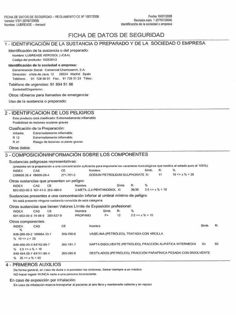 A-20 Lubrease Aerosol (Comercial Chemsearch) | PDF