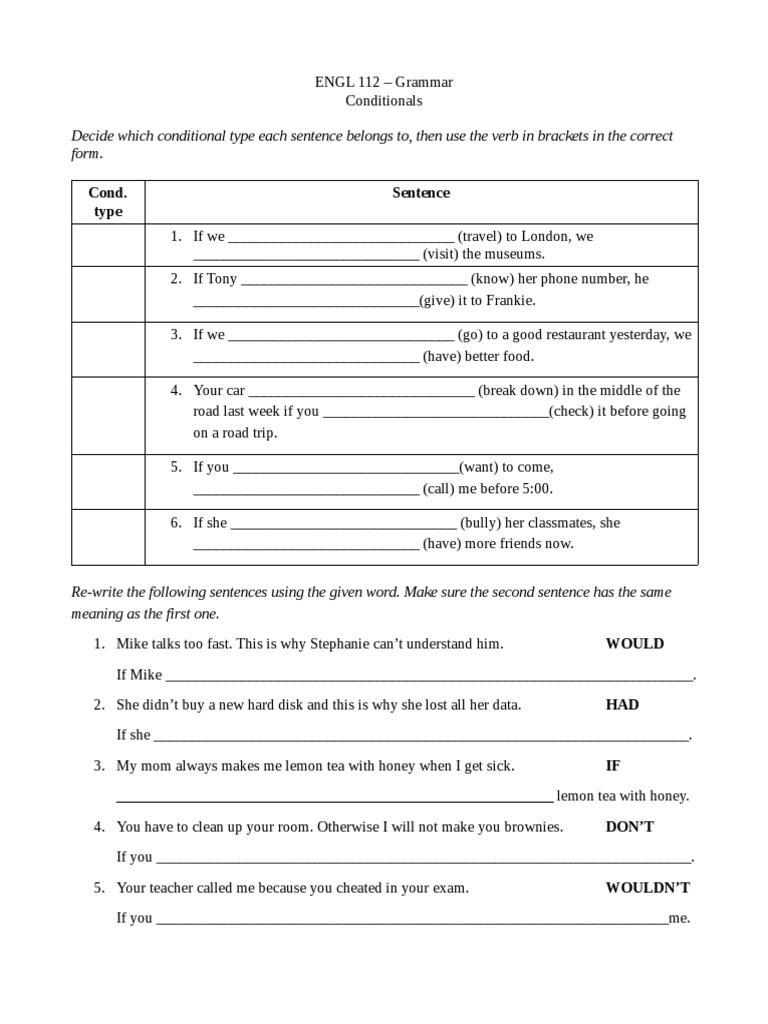 Conditionals Handout | PDF
