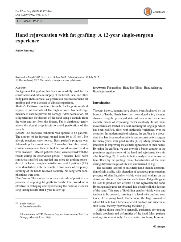 Hand Rejuvenation With Fat Grafting | PDF | Anesthesia | Surgery