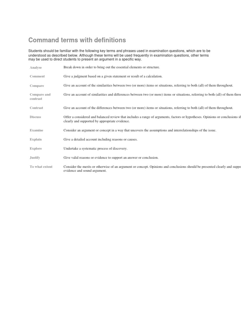 Command Terms With Definitions | PDF