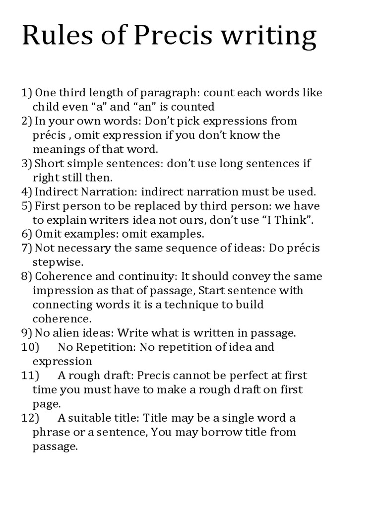 Rules of Precis Writing | PDF